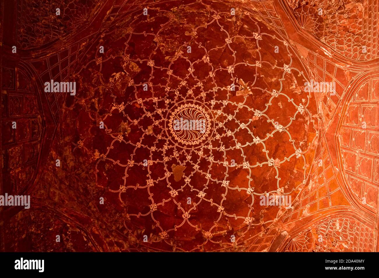 Agra, Uttar Pradesh, India - April, 2014: Arabic pattern on a ceiling ...