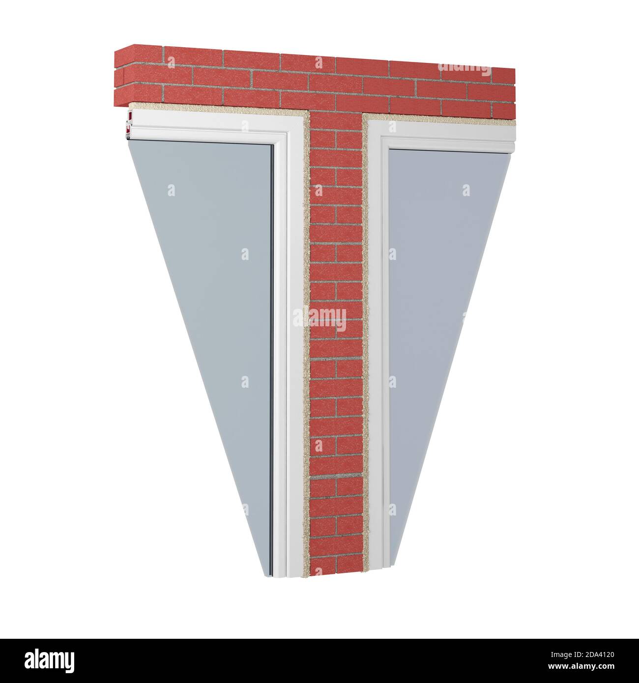 letter T made of bricks and a fragment of window isolated on white. 3d ...