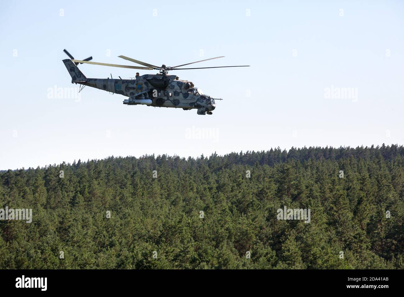 DONETSK REG, UKRAINE - Aug 02, 2015: Ukrainian military helicopter Mi ...