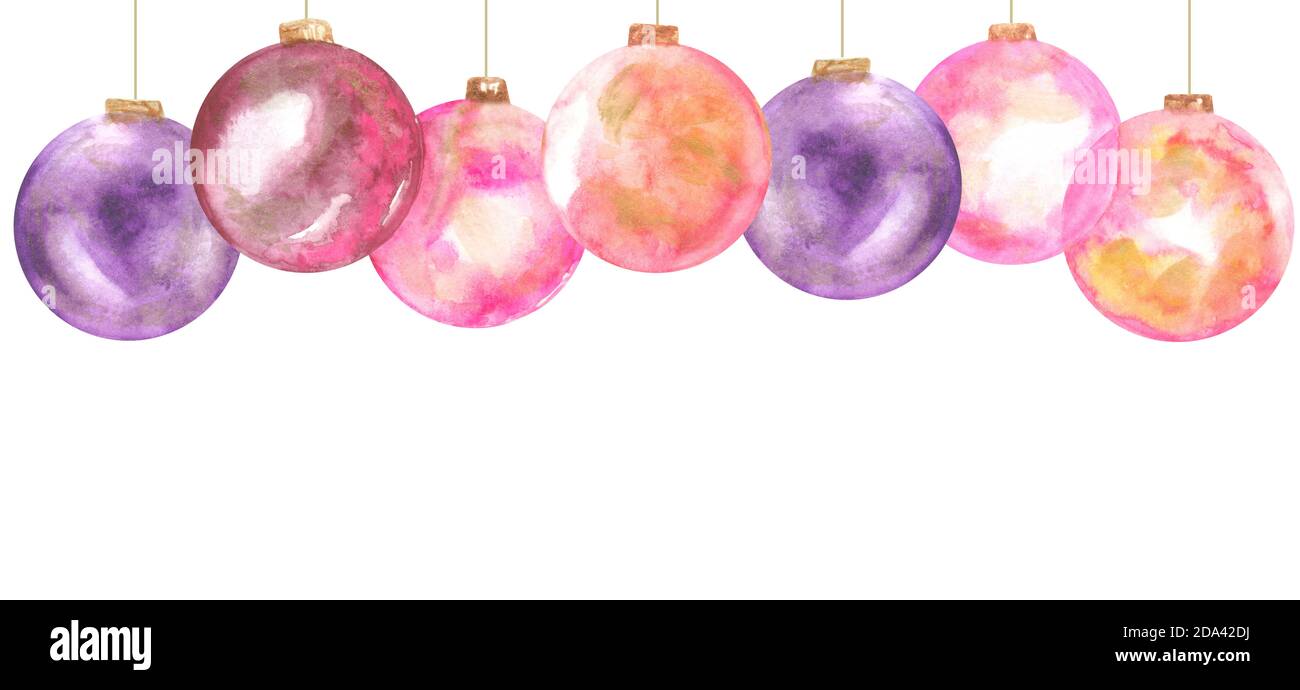 isolated on white horizontal background colorful watercolor christmas ...