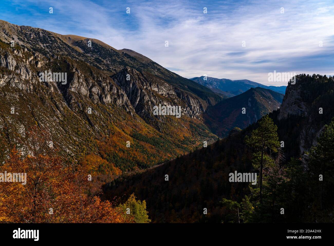 Autumn colours at Pedraforca, the forked mountain of Catalonia. At ...