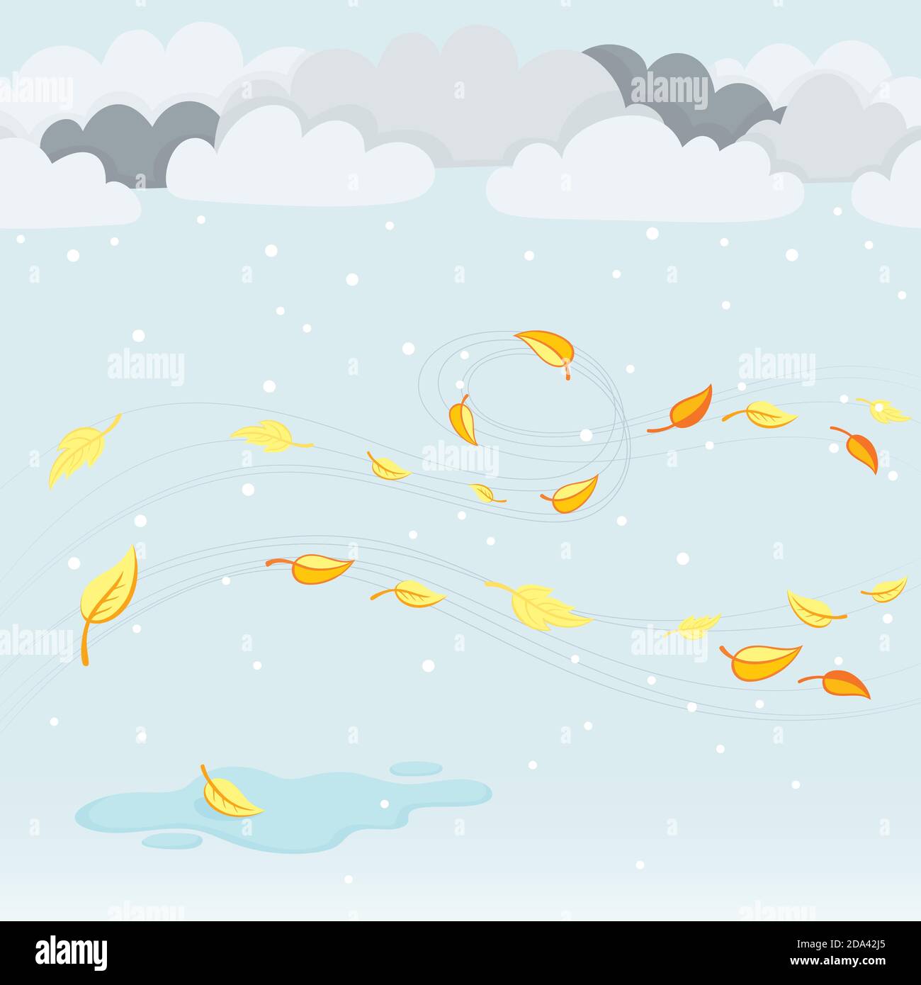 Cold autumn weather. It's snowing, the wind swirls the leaves Stock ...