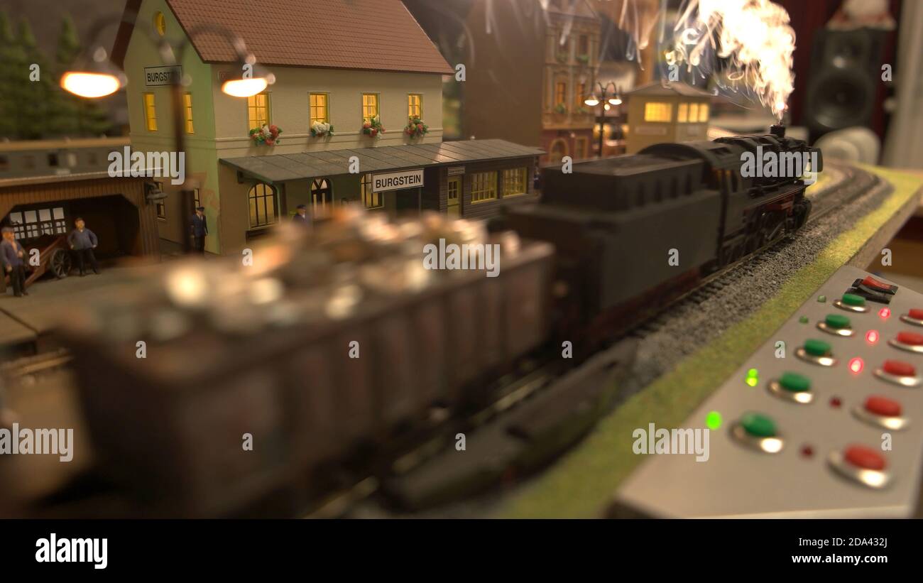 Cargo lokomotive train with steam Stock Photo - Alamy