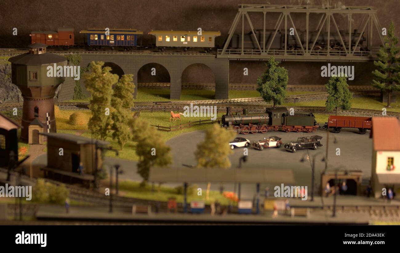 Miniature railway model in retro style Stock Photo - Alamy
