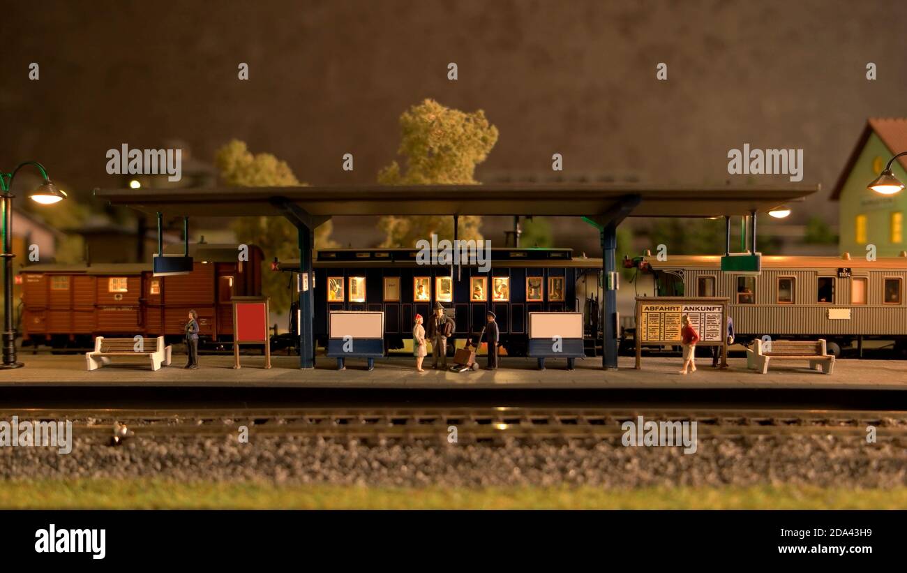 Model railway station scene Stock Photo - Alamy
