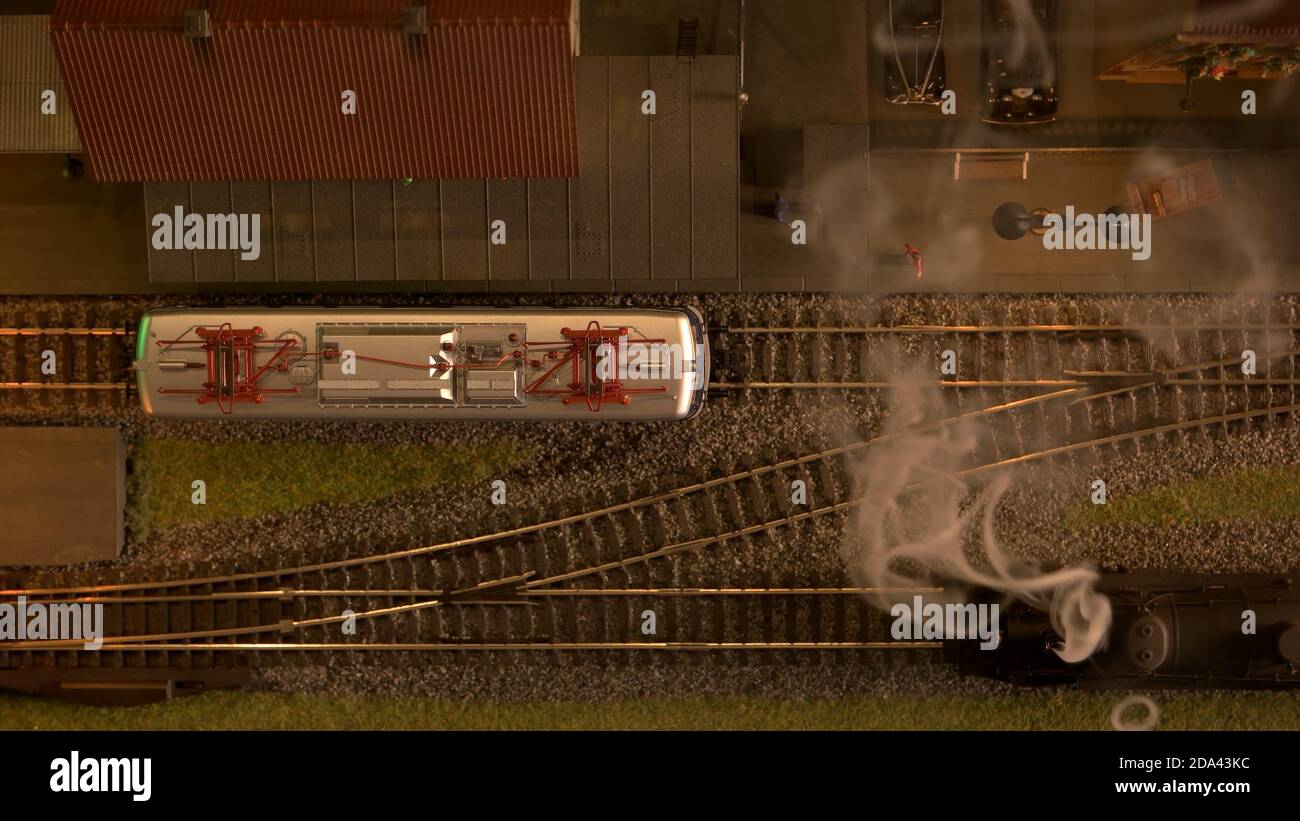 Top view lokomotive train with smoke Stock Photo - Alamy