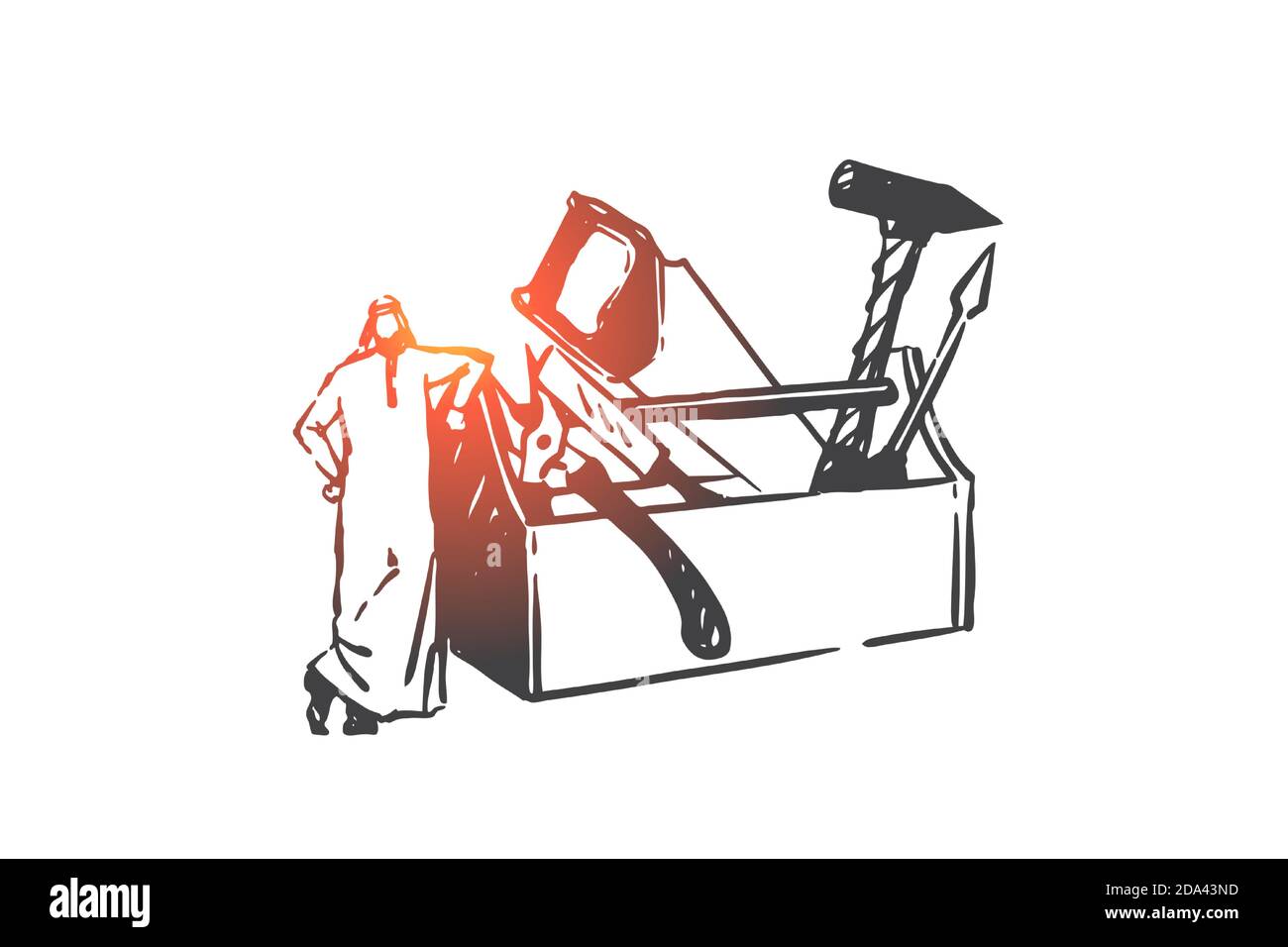 Repair service, workshop concept sketch. Hand drawn isolated vector ...