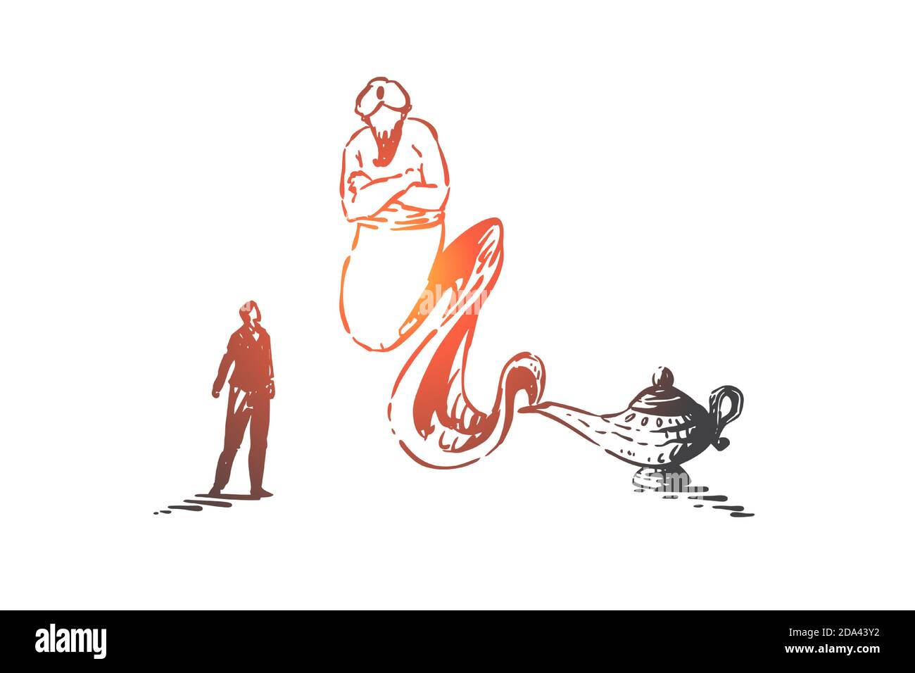 Wish fulfillment, fairytale concept sketch. Hand drawn isolated vector ...