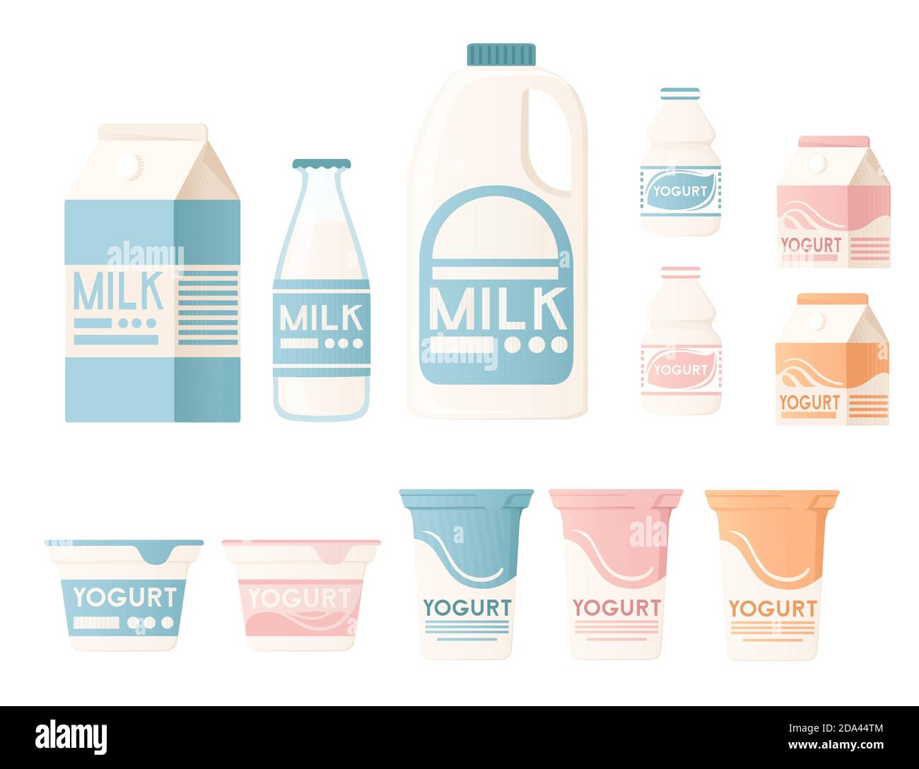 Natural yogurt vector realistic package mockup set. White blank plastic ...
