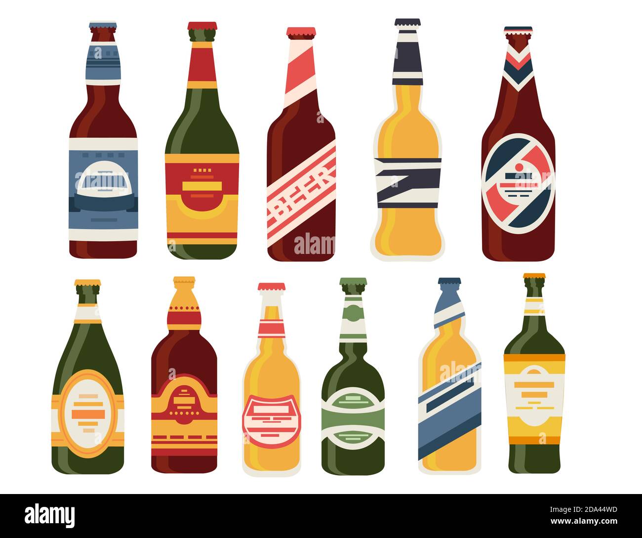 Beer bottles set with label glass bottles with different types of beer ...