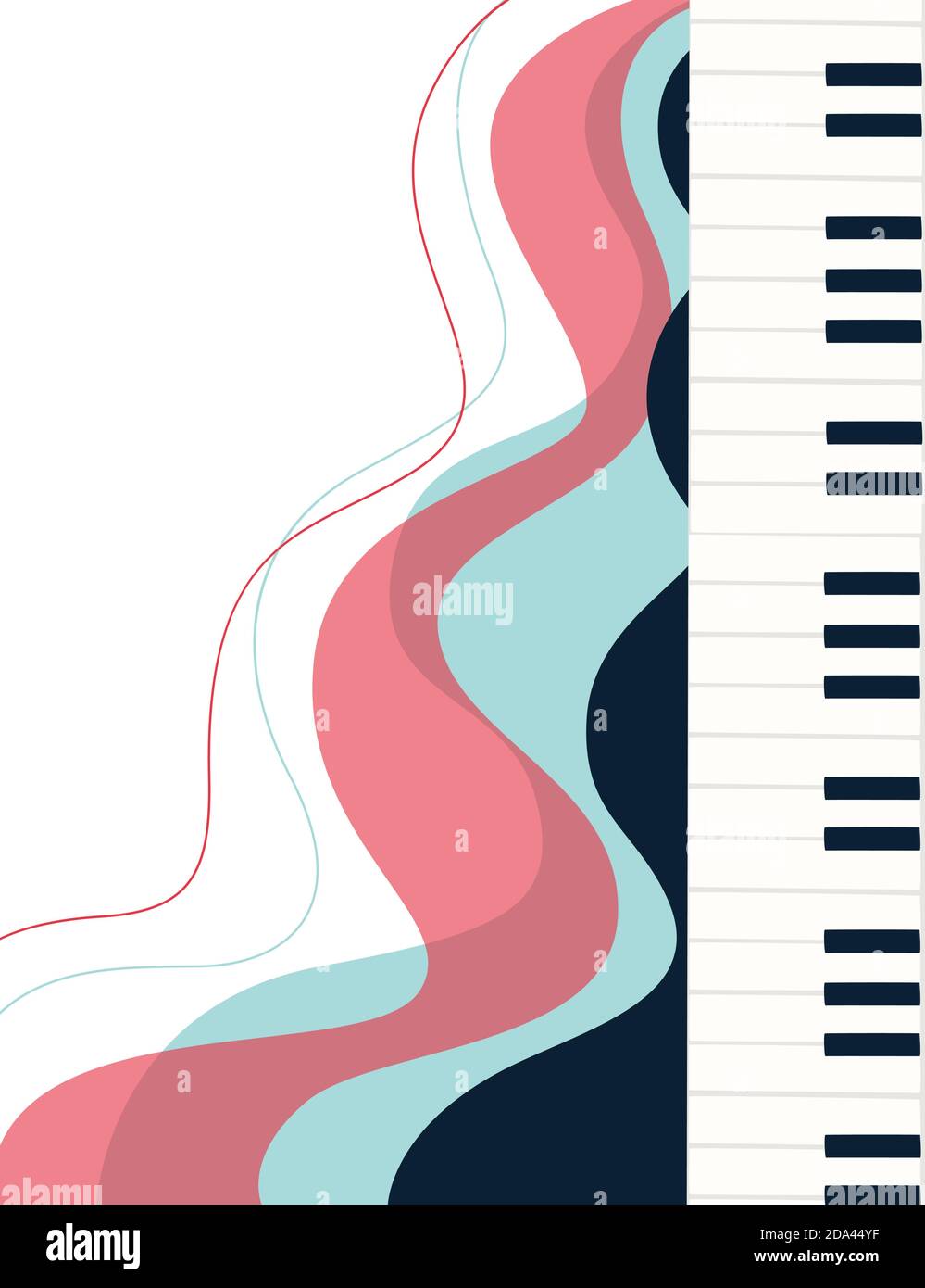 Top view of black and white piano keys with abstract flowing flat ...