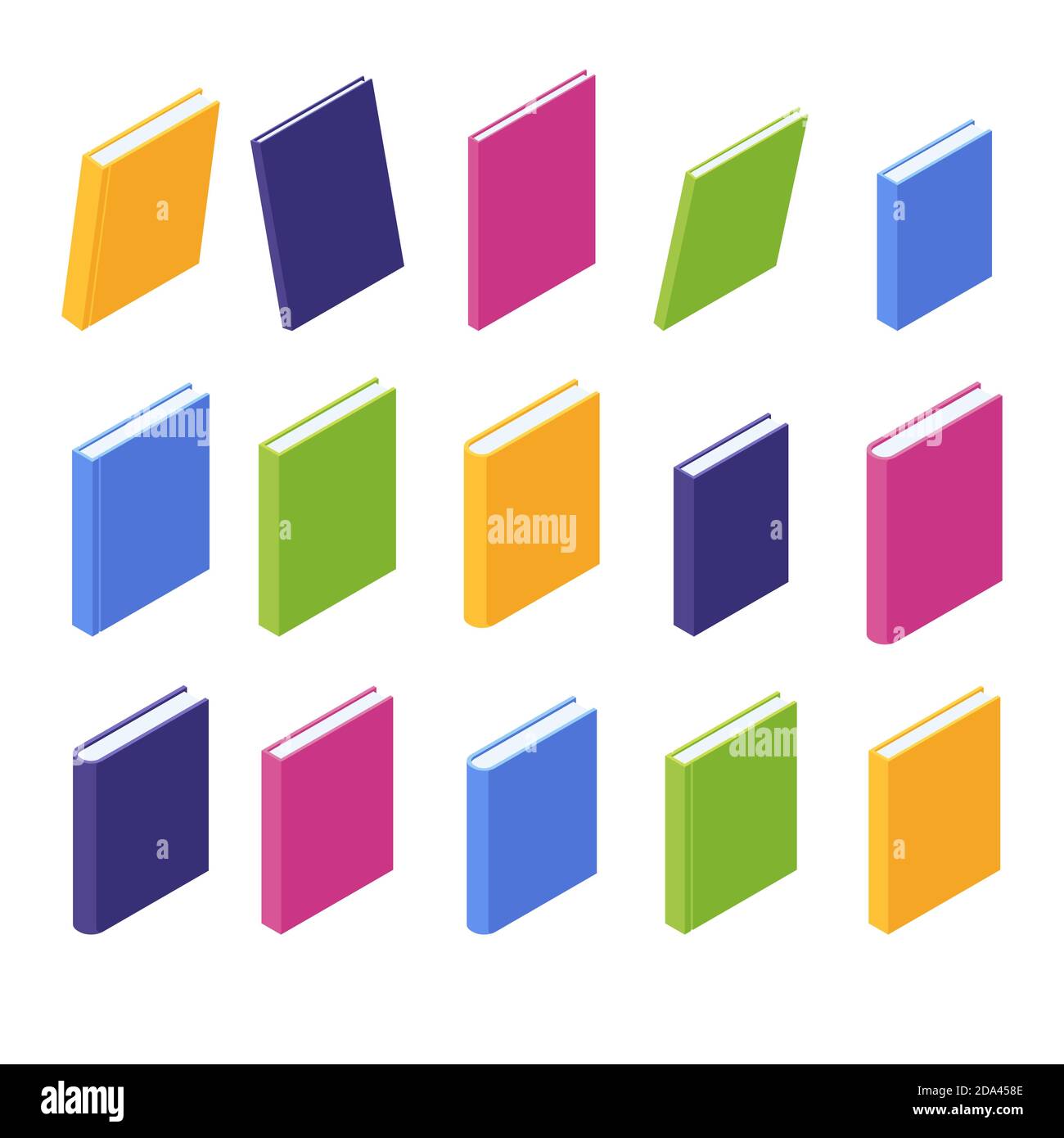 Books isometric. Colorful paper books with hard cover in vector ...