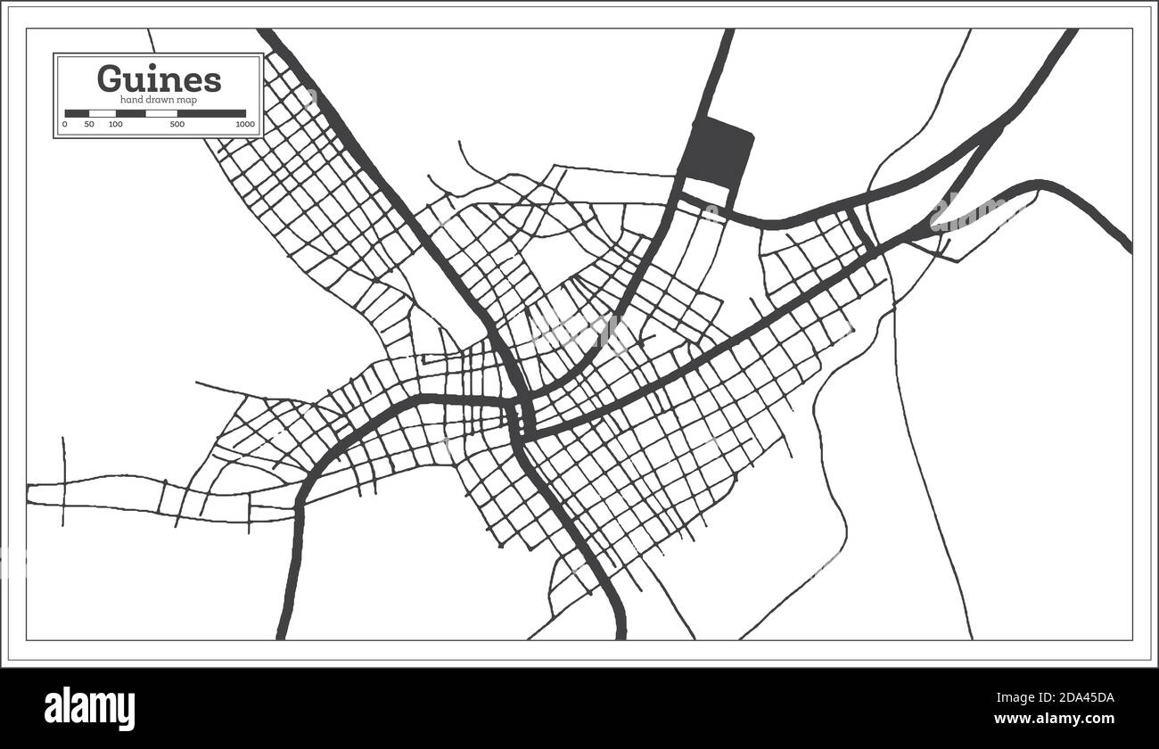 Guines Cuba City Map in Black and White Color in Retro Style. Outline ...