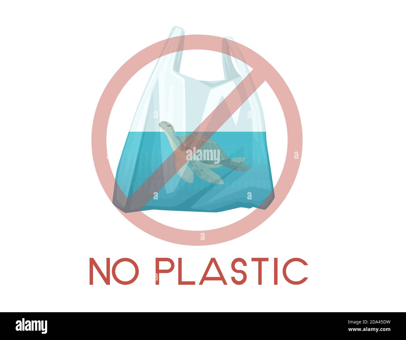 Turtle in plastic bag abstract illustration NO PLASTIC sign pollution ...