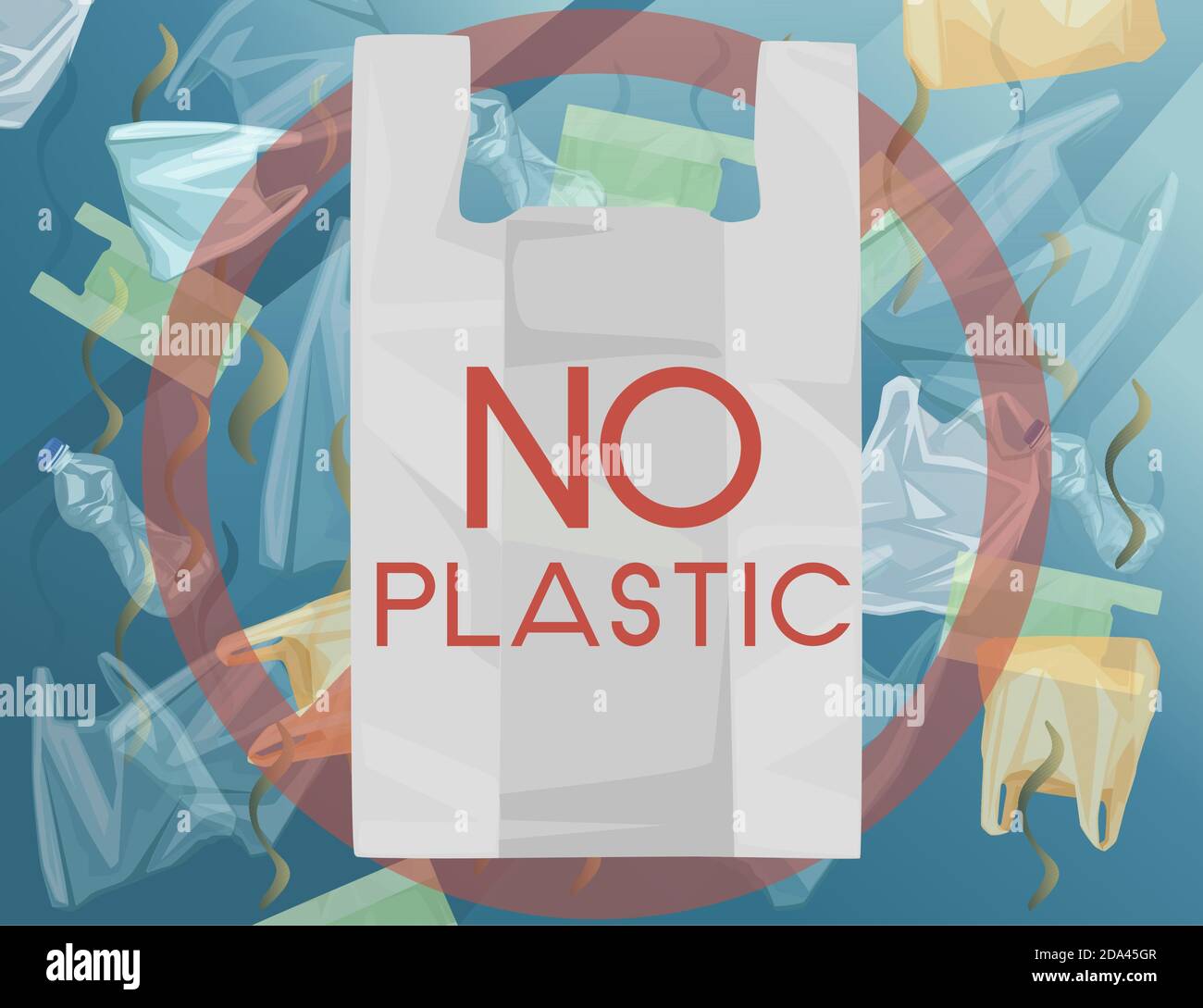 Plastic bags and plastic bottles waste in the ocean water NO PLASTIC ...