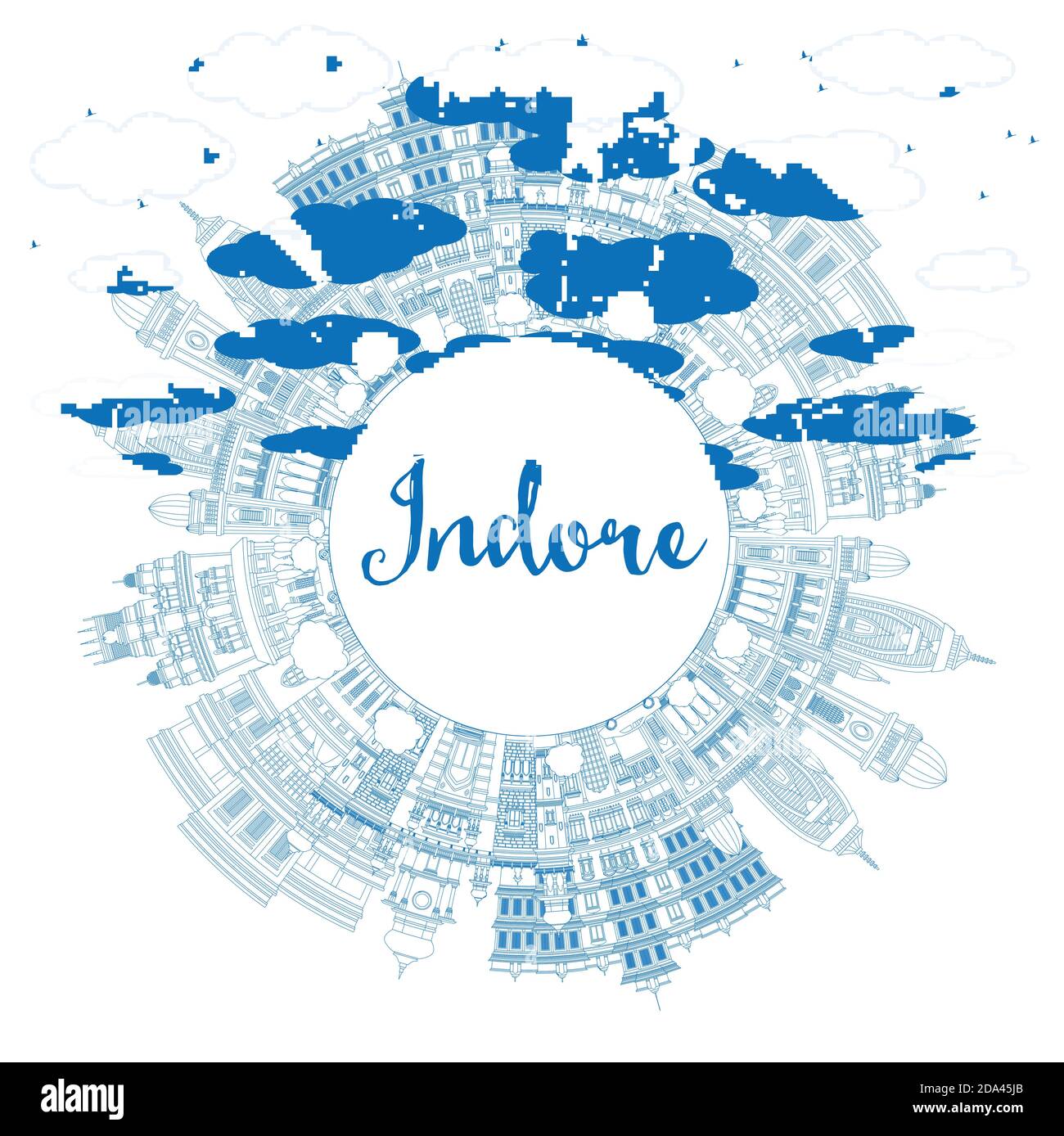 Outline Indore India City Skyline with Blue Buildings and Copy Space ...