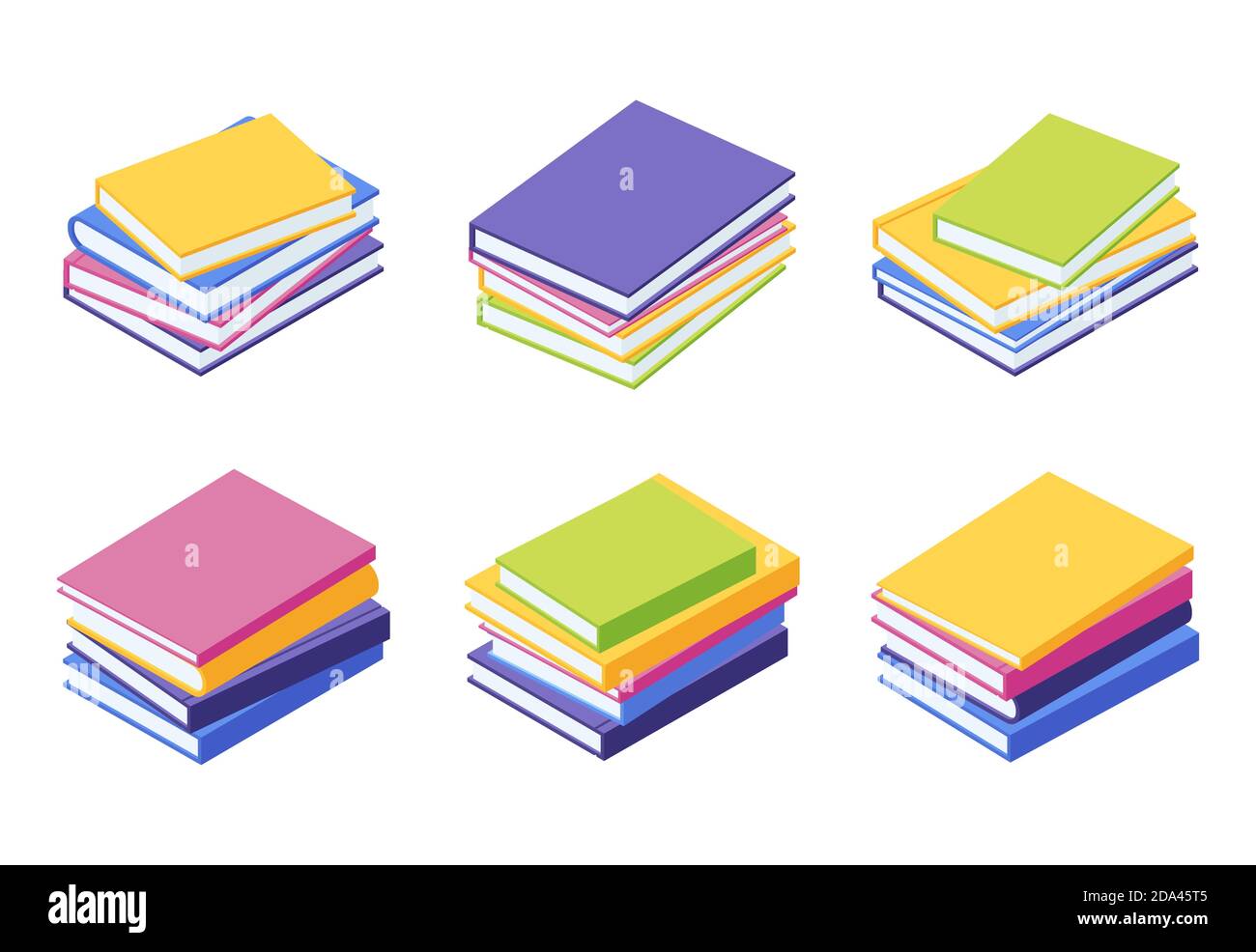 Book pile isometric - vector illustration set of stacks of lying ...