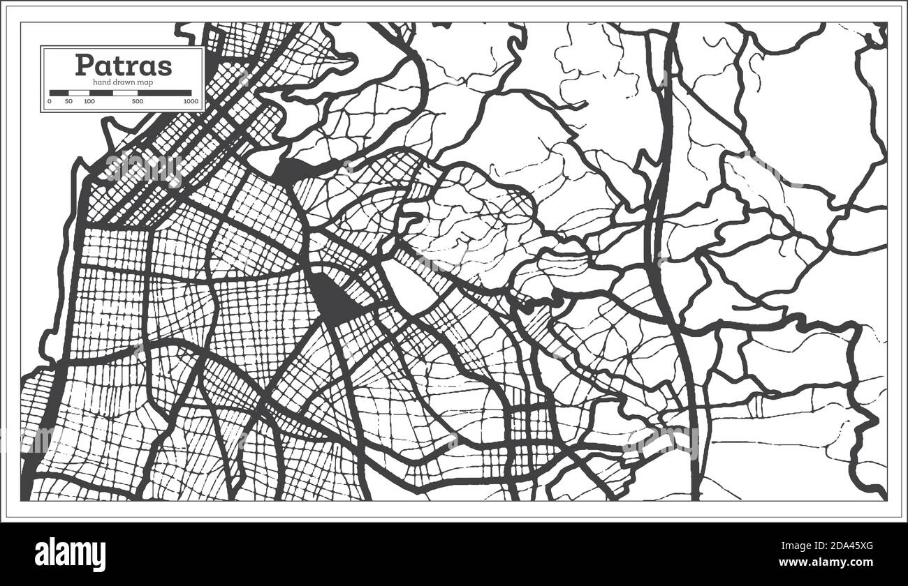 Patras Greece City Map in Black and White Color in Retro Style. Outline ...