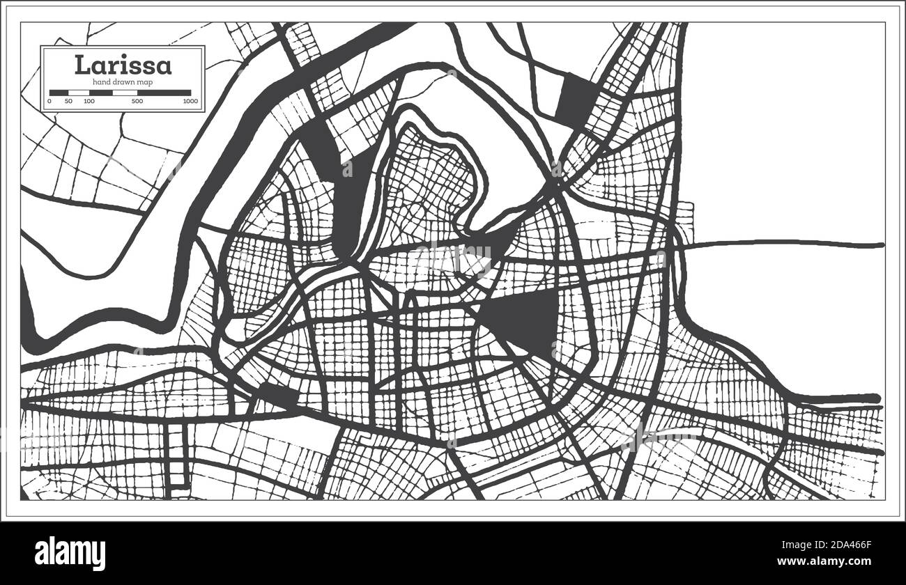 Larissa Greece City Map in Black and White Color in Retro Style ...