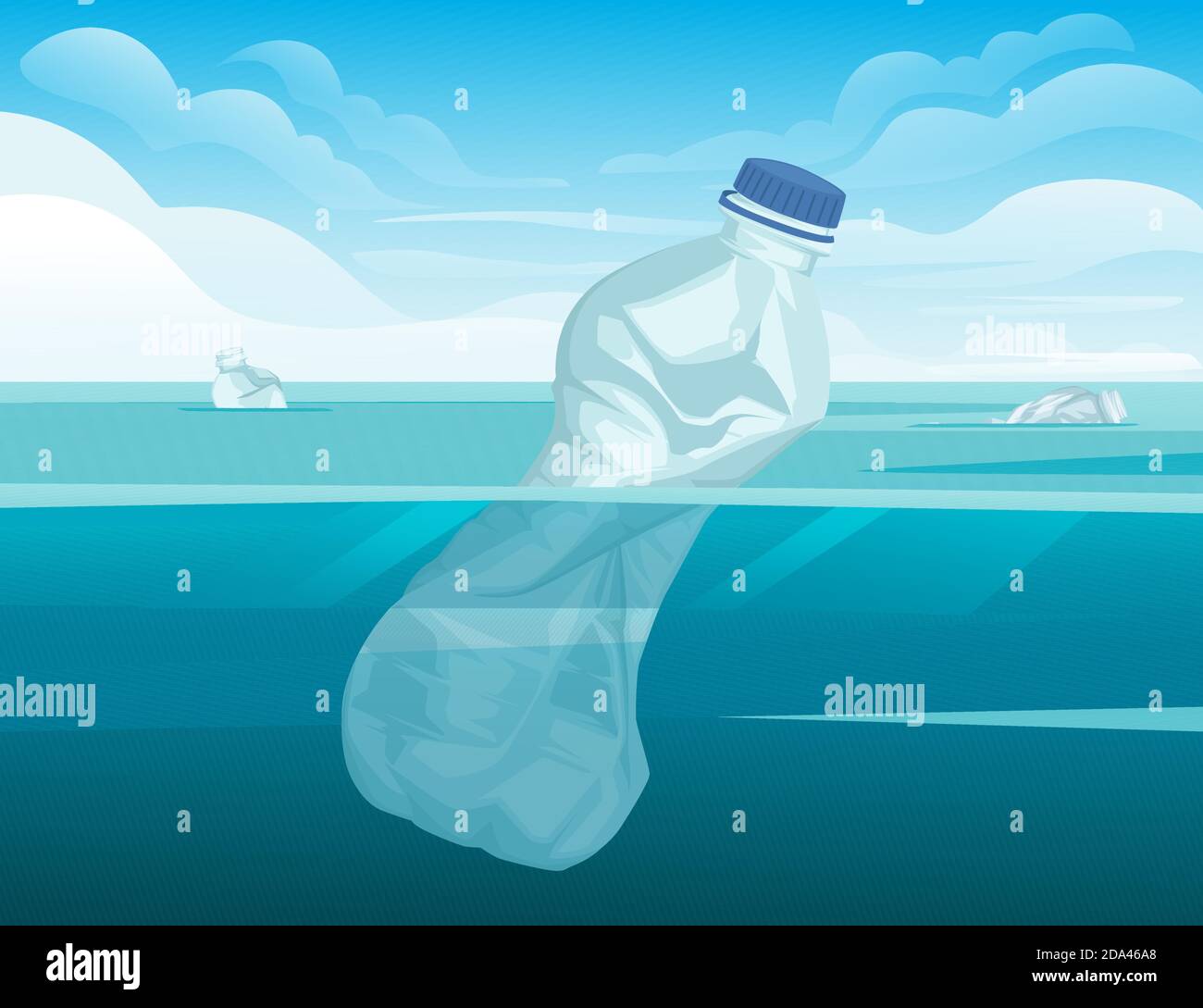 Crumpled plastic bottle in water ecology disaster plastic problem flat ...