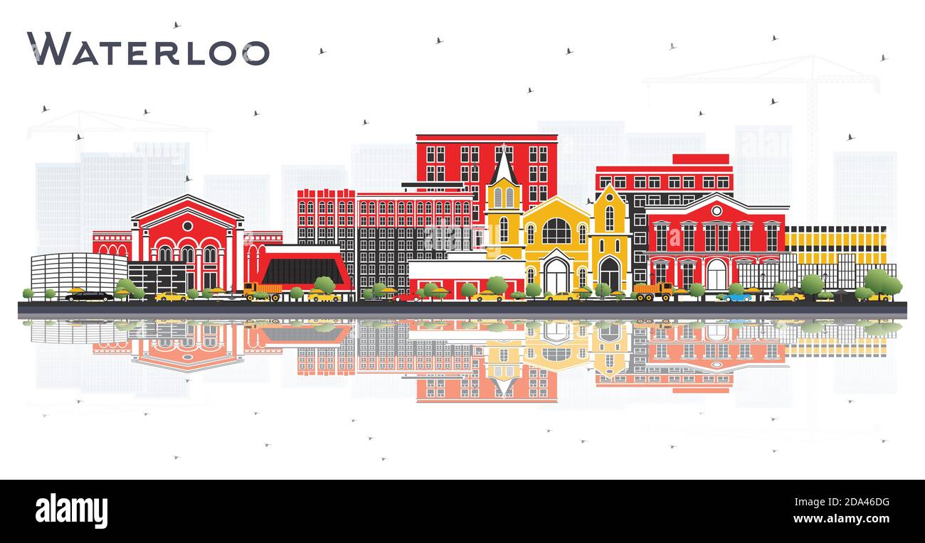 Waterloo Iowa Skyline with Color Buildings and Reflections Isolated on ...