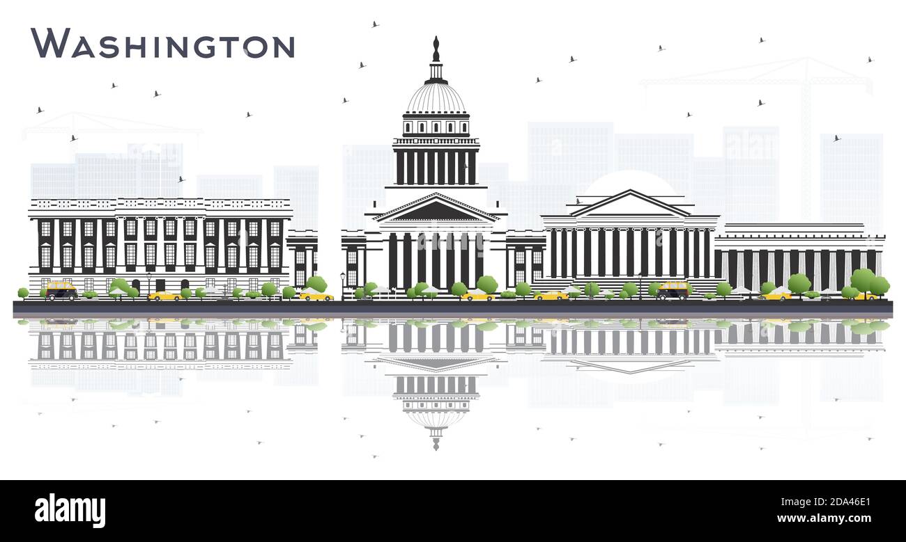 Washington DC USA City Skyline with Gray Buildings and Reflections ...