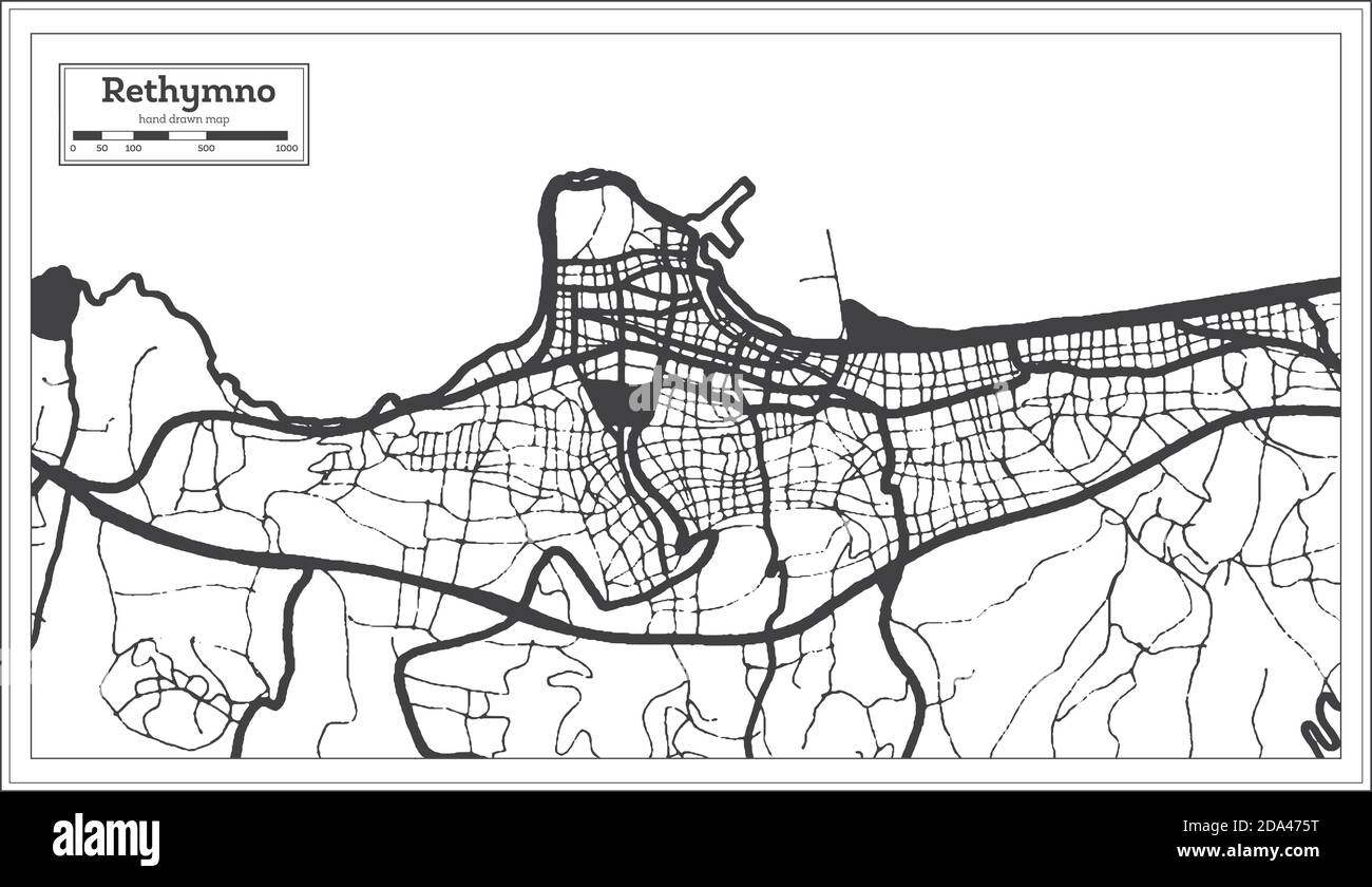 Rethymno Greece City Map in Black and White Color in Retro Style ...