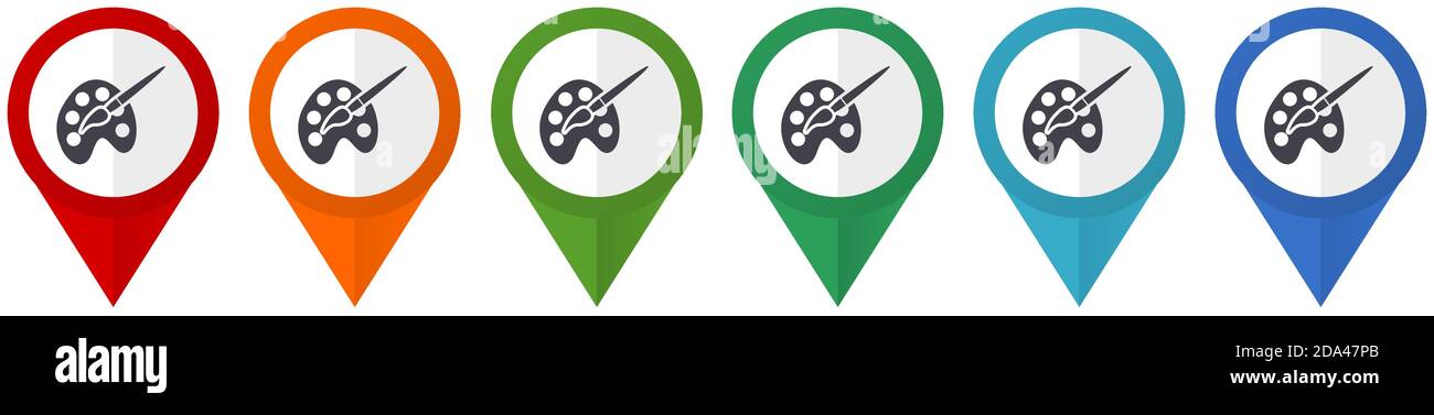 Paint brush, palette, art vector pointers, set of colorful flat design ...