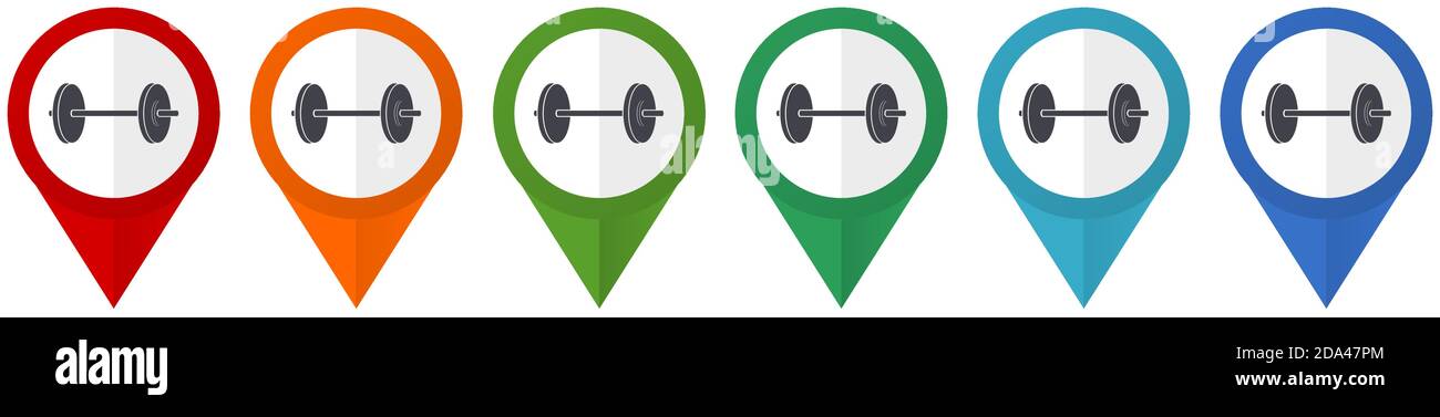 Fitness vector pointers, set of colorful flat design icons isolated on ...