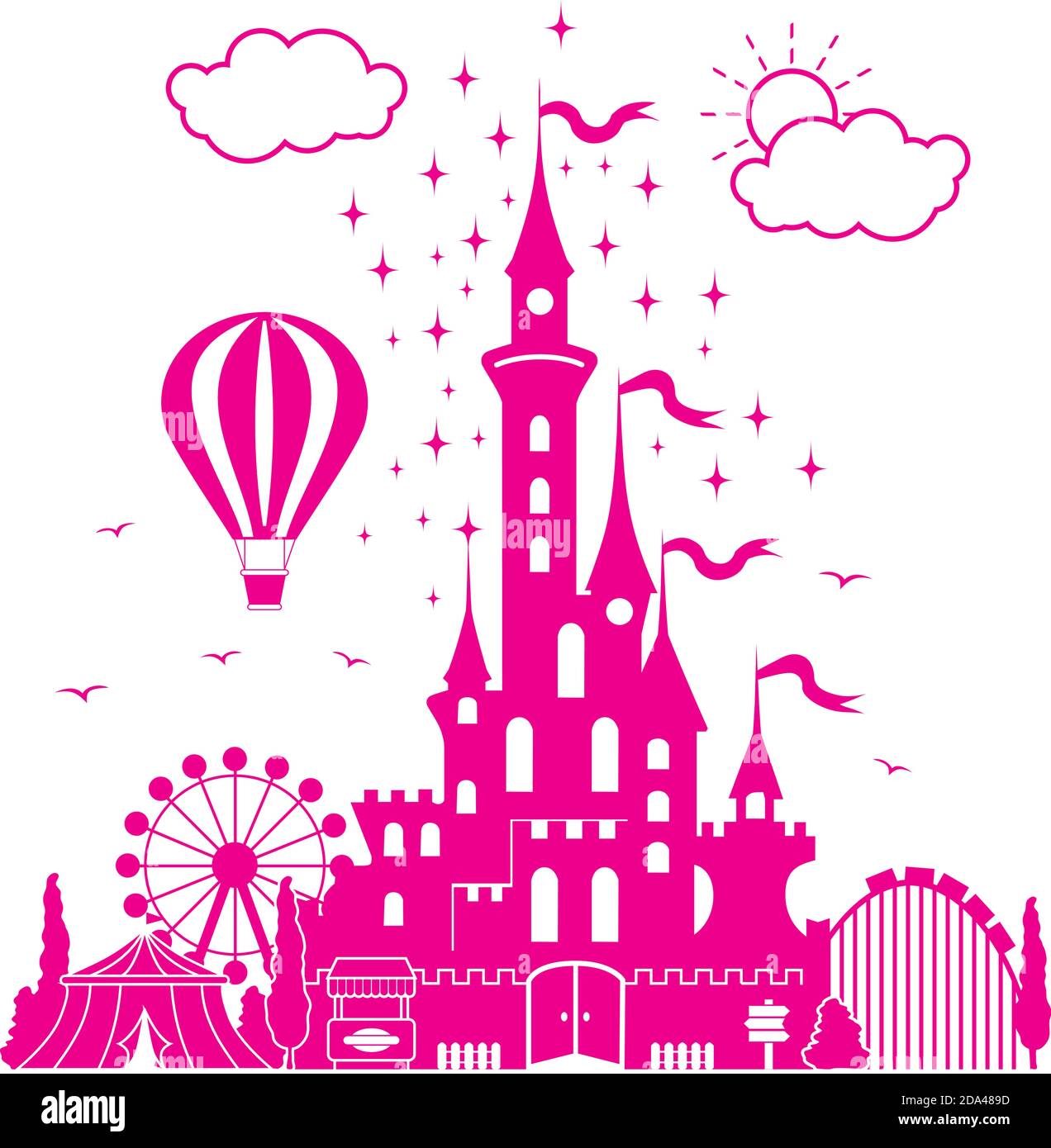 Amusement park. Children's fairytale entertainment castle on the ...