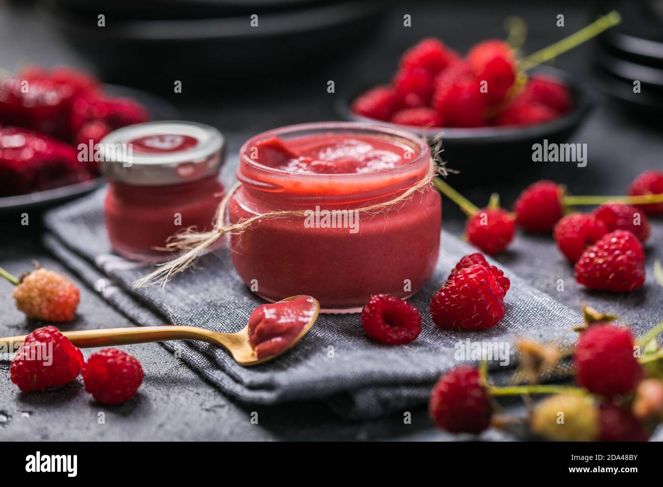 homemade raspberry jam or confiture Stock Photo - Alamy