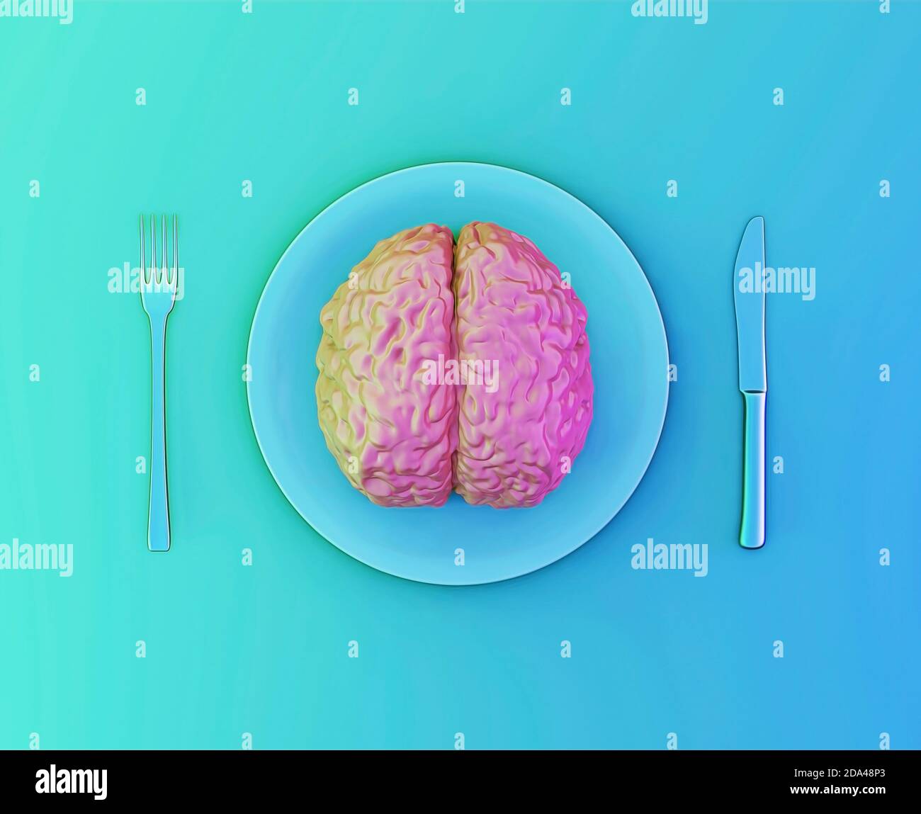 The human brain as food, abuse, love relationship or brainstorm concept ...