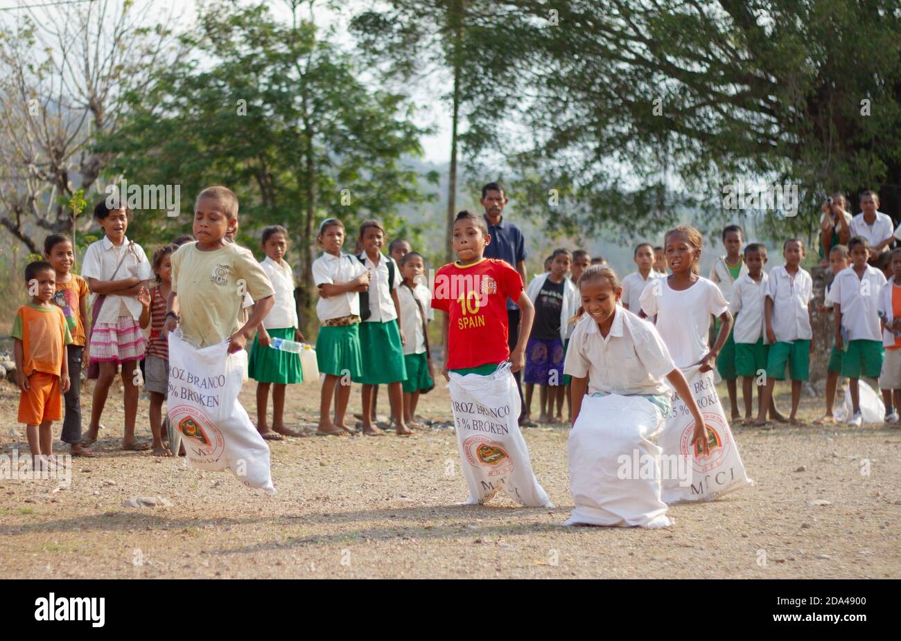 Children were doing games in the break time, Maliana Timor Leste Stock ...