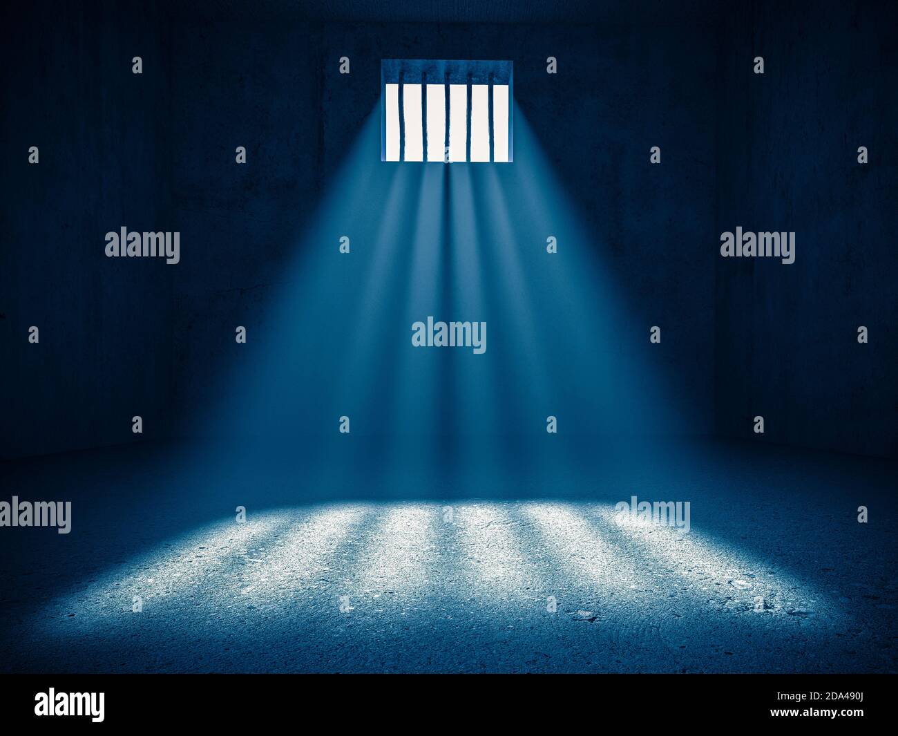 interior of a prison, light from a barred window. 3d render. concept of ...