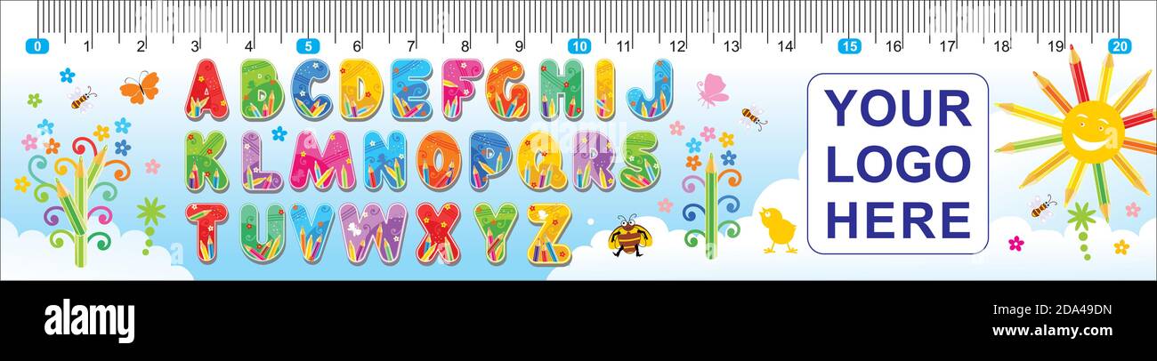 Children measuring ruler with alphabet and your logo Stock Vector Image ...