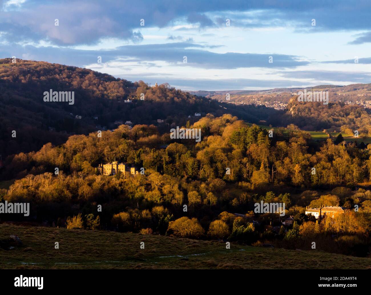Winter view looking north towards Willersley Castle near Cromford and ...