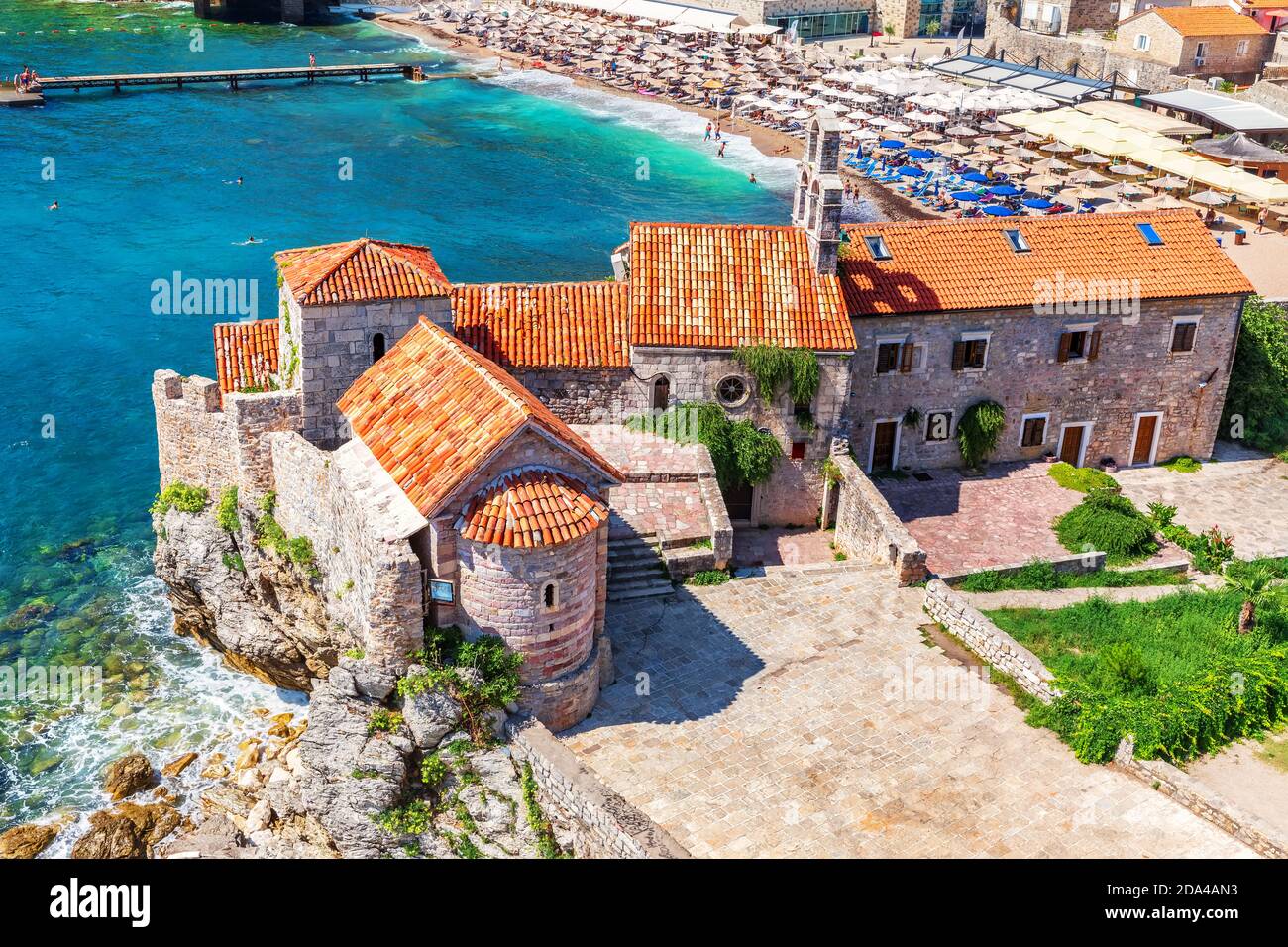 Santa Maria in Punta Church by the Citadel, aerial view, Budva ...
