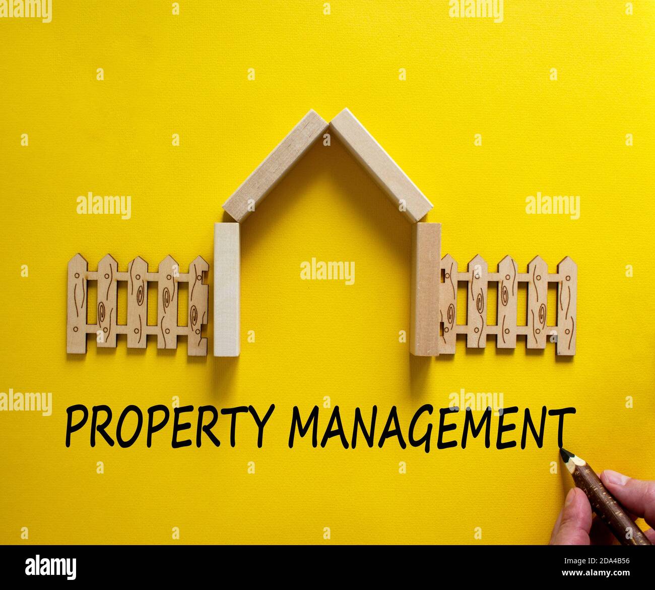 Hand writing 'property management' on beautiful yellow background ...