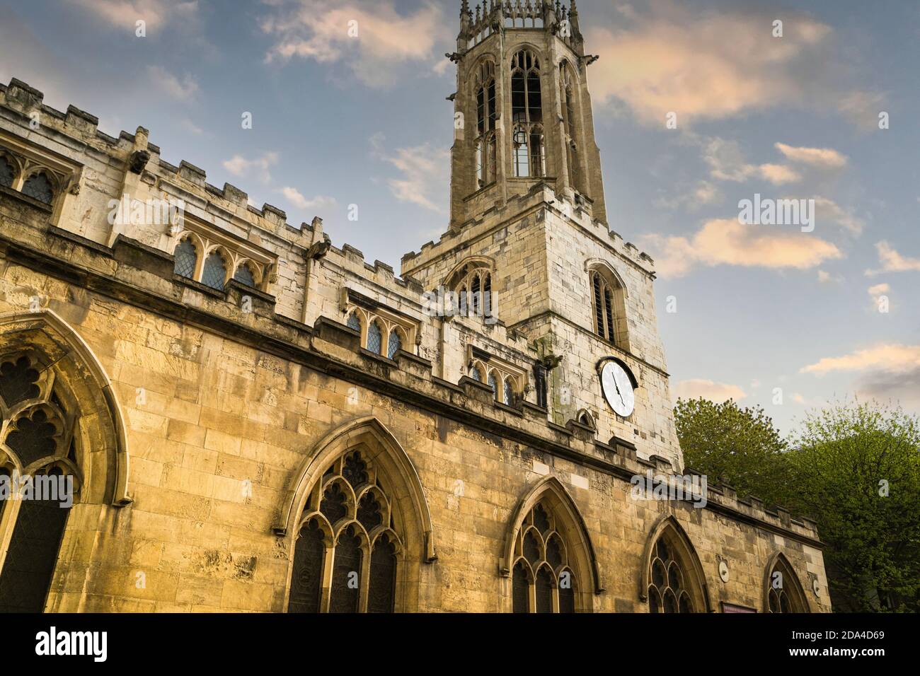 View of the tower and arches of a medieval church in the English city ...