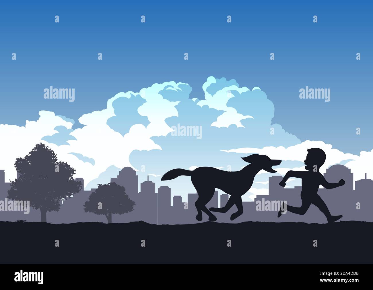 boys enjoy with run compete his dog in the park,vector illustration ...