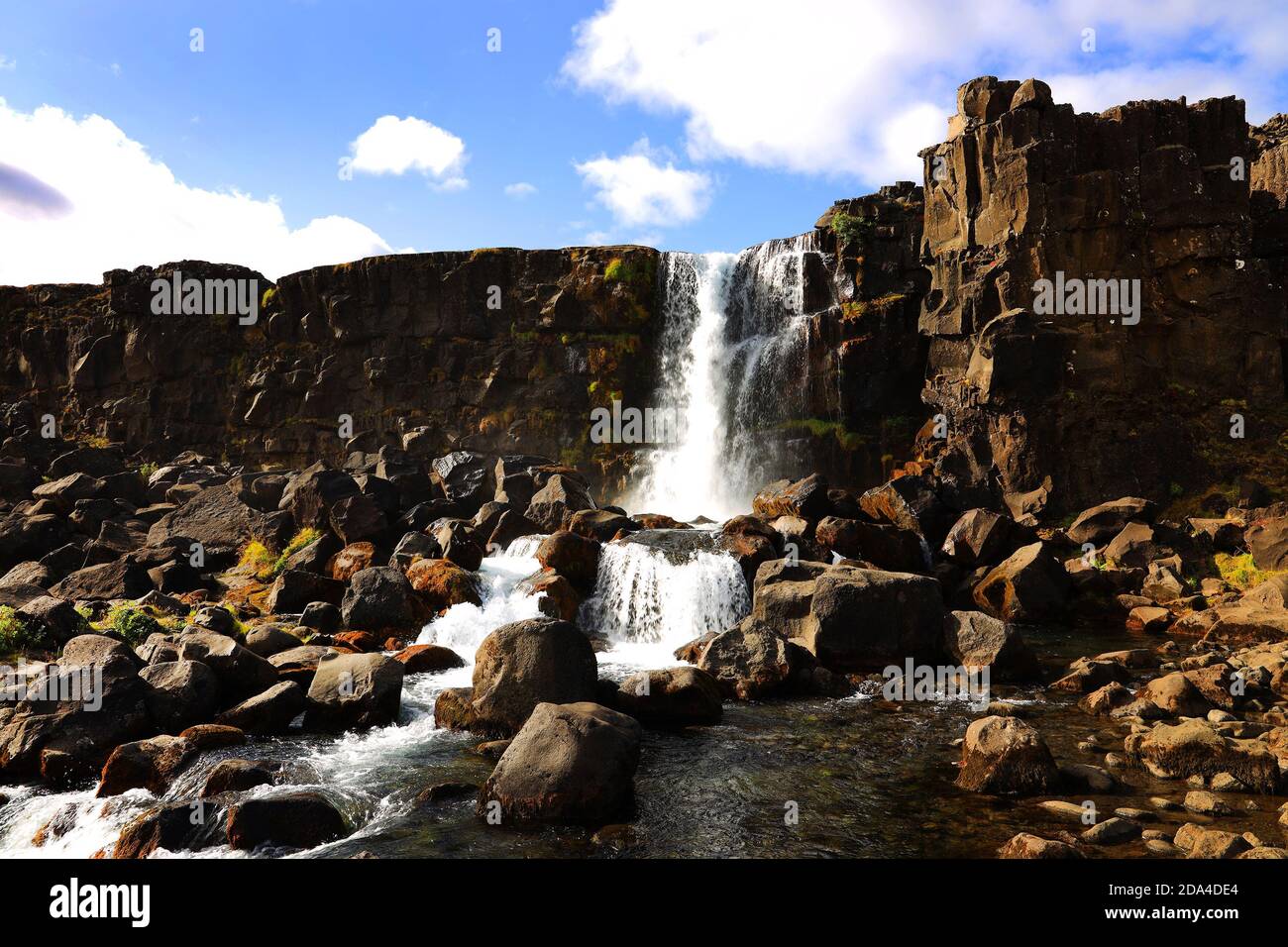 Thingvellir national park valley near Thingvallavatn lake lies in a ...