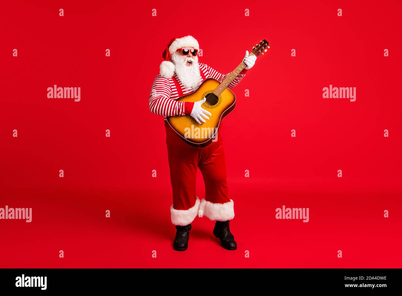 Full length body size view of his he handsome cheery Santa gather ...