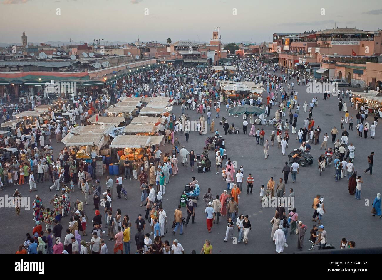 Marrakech, Morocco August 2007. Aerial view of the Jemaa El Fna square ...