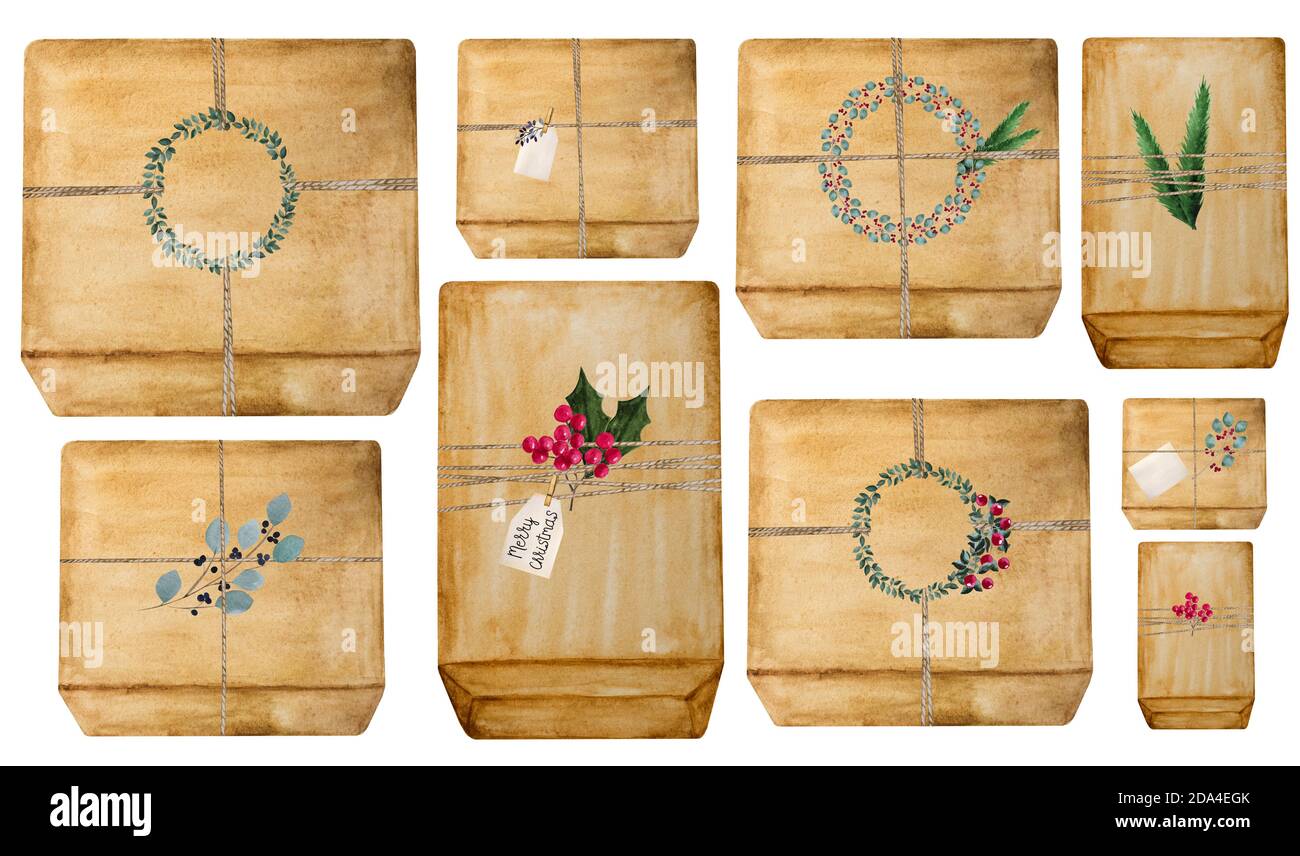 Beautiful drawing of boxes with gifts. Close-up Stock Photo - Alamy