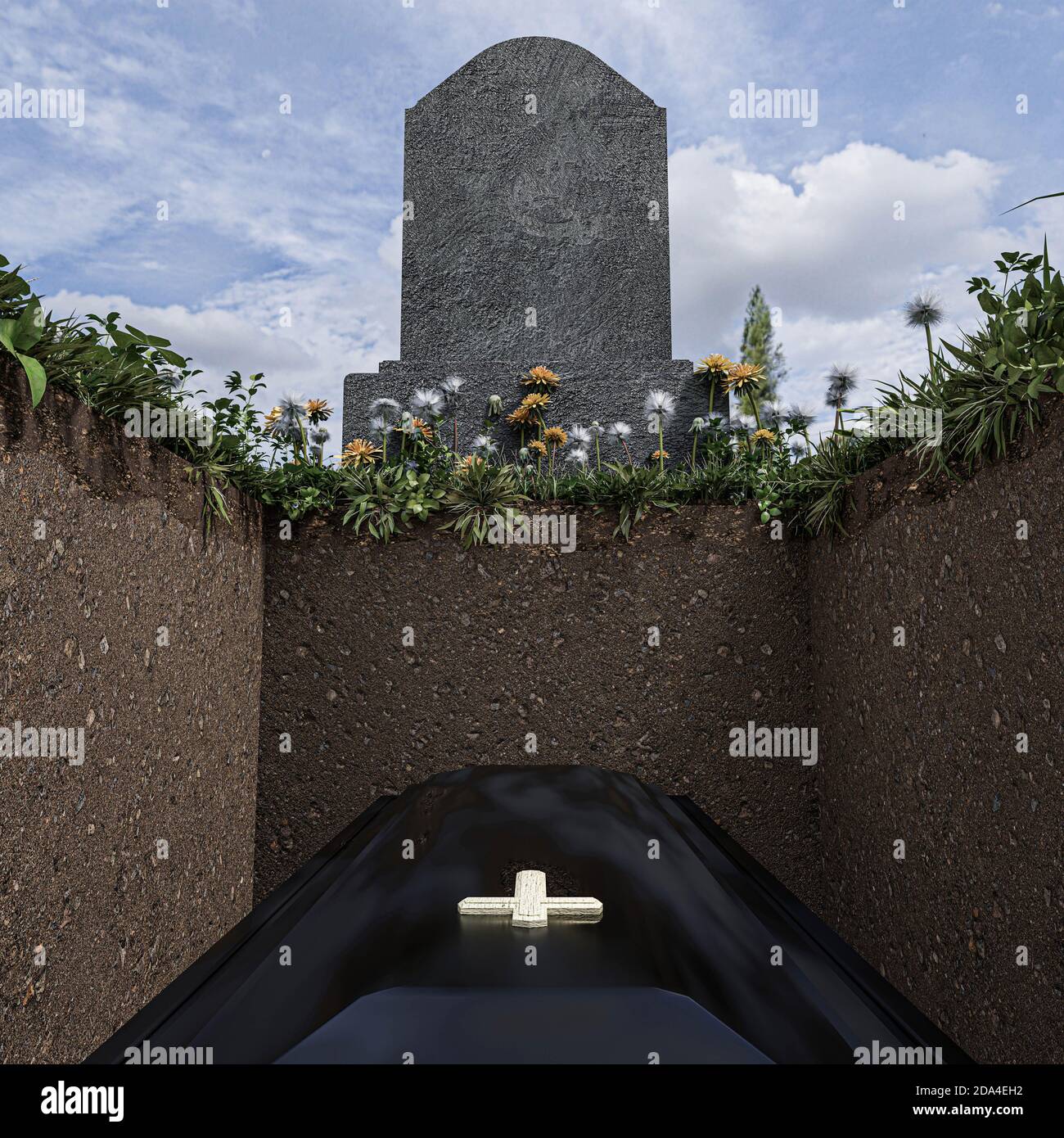 3d illustration of an open grave in the cemetery Stock Photo - Alamy