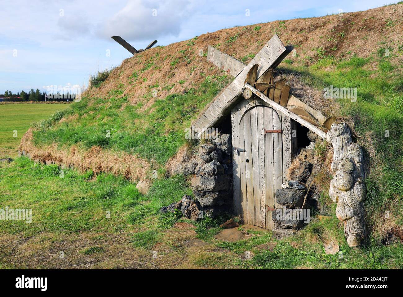 Ancient traditional turf house on a meadow in Iceland, Europe Stock ...