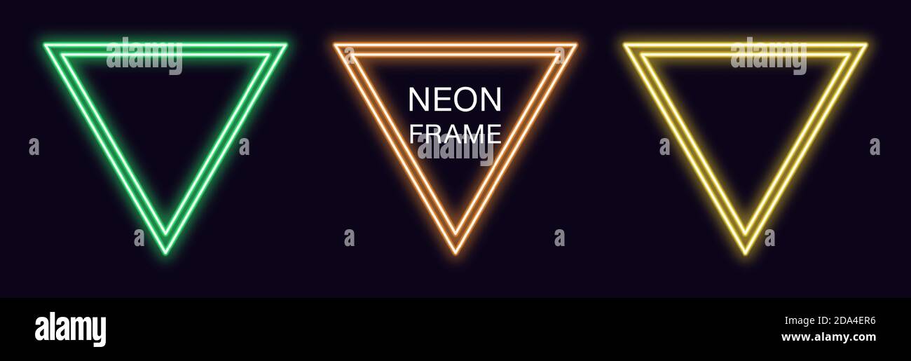 Neon triangle Frame. Set of triangular neon Border with double outline ...