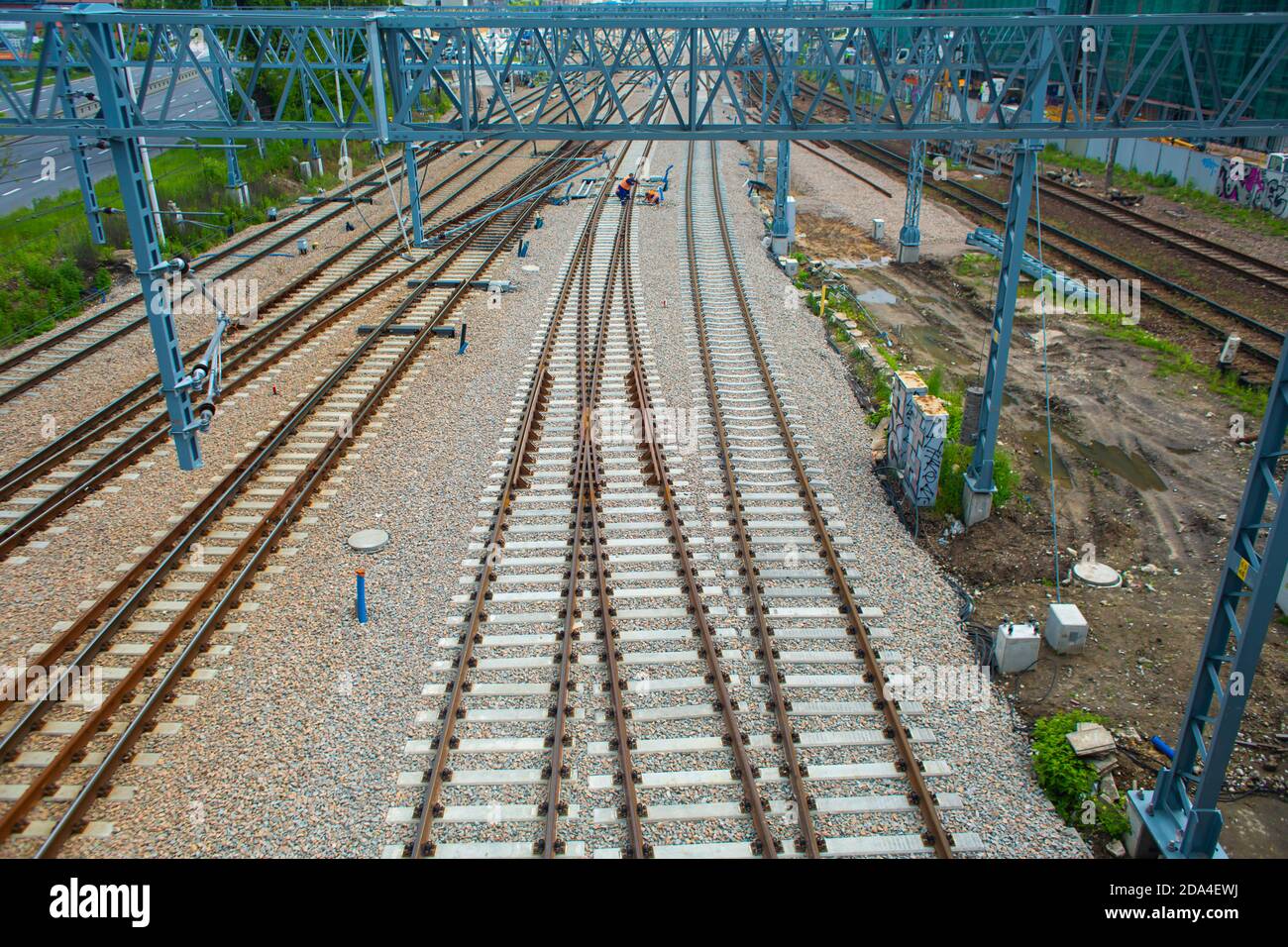 Railway tracks near the junction Stock Photo - Alamy