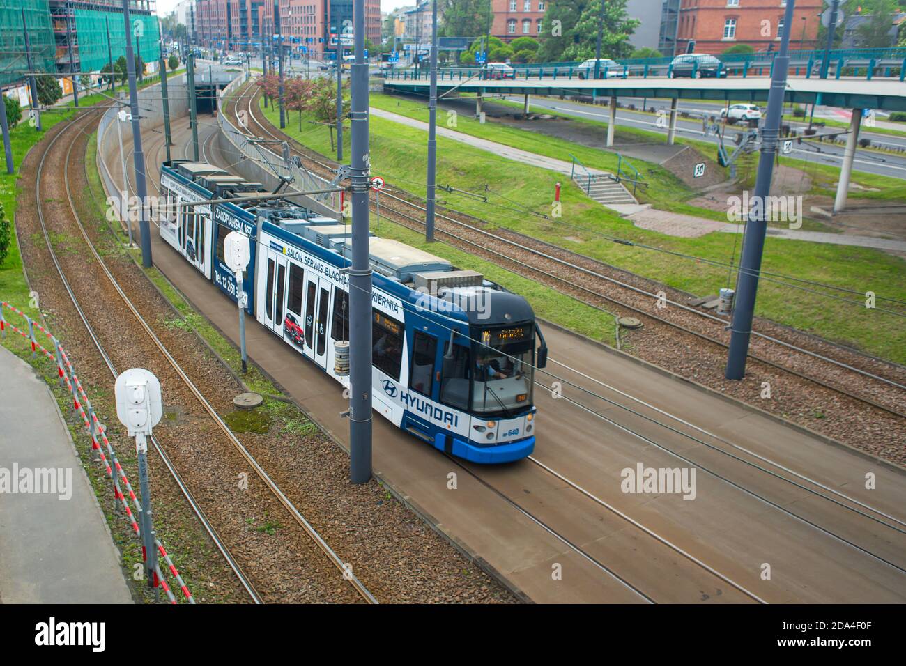 Modern urban transport of European cities. Low floor tram Stock Photo ...