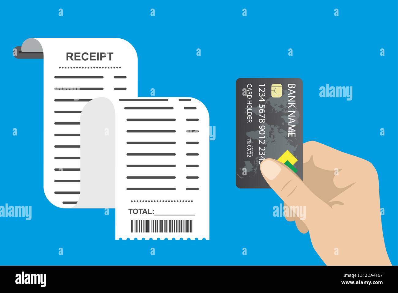 Receipt bill paper invoice and hand with credit card Stock Vector Image ...